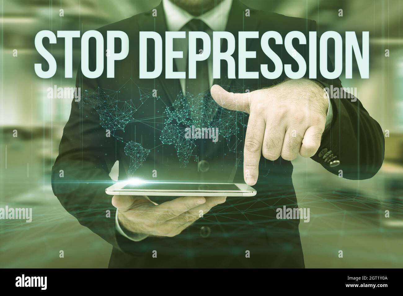 Hand writing sign Stop Depression. Business idea end the feelings of ...