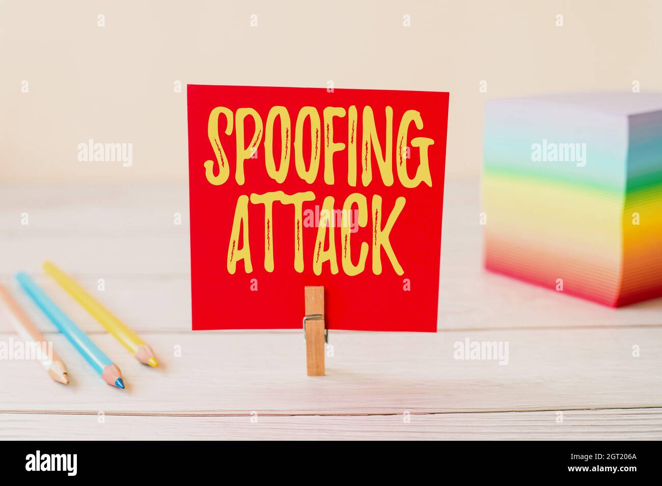 Text caption presenting Spoofing Attack. Business concept impersonation ...