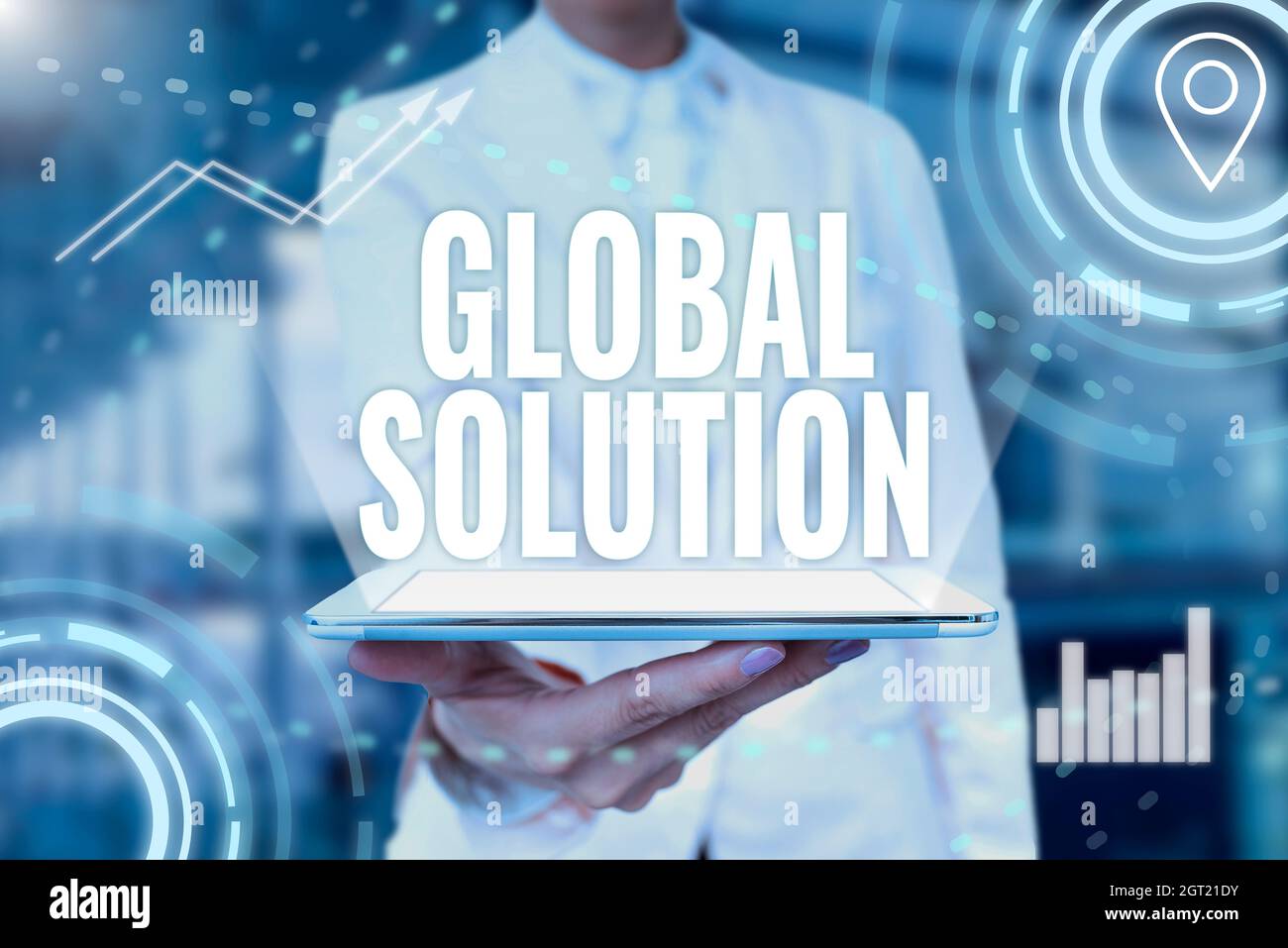 Text caption presenting Global Solution. Business showcase dealing with ...
