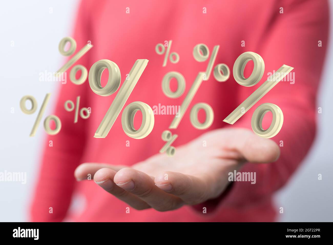 3D rendering of Percentage icons floating on human hand- concept for ...