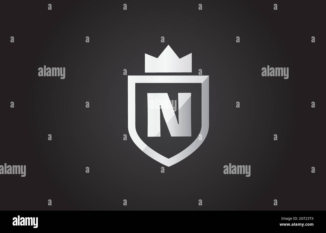 N alphabet letter logo icon in grey and black color. Shield design for ...
