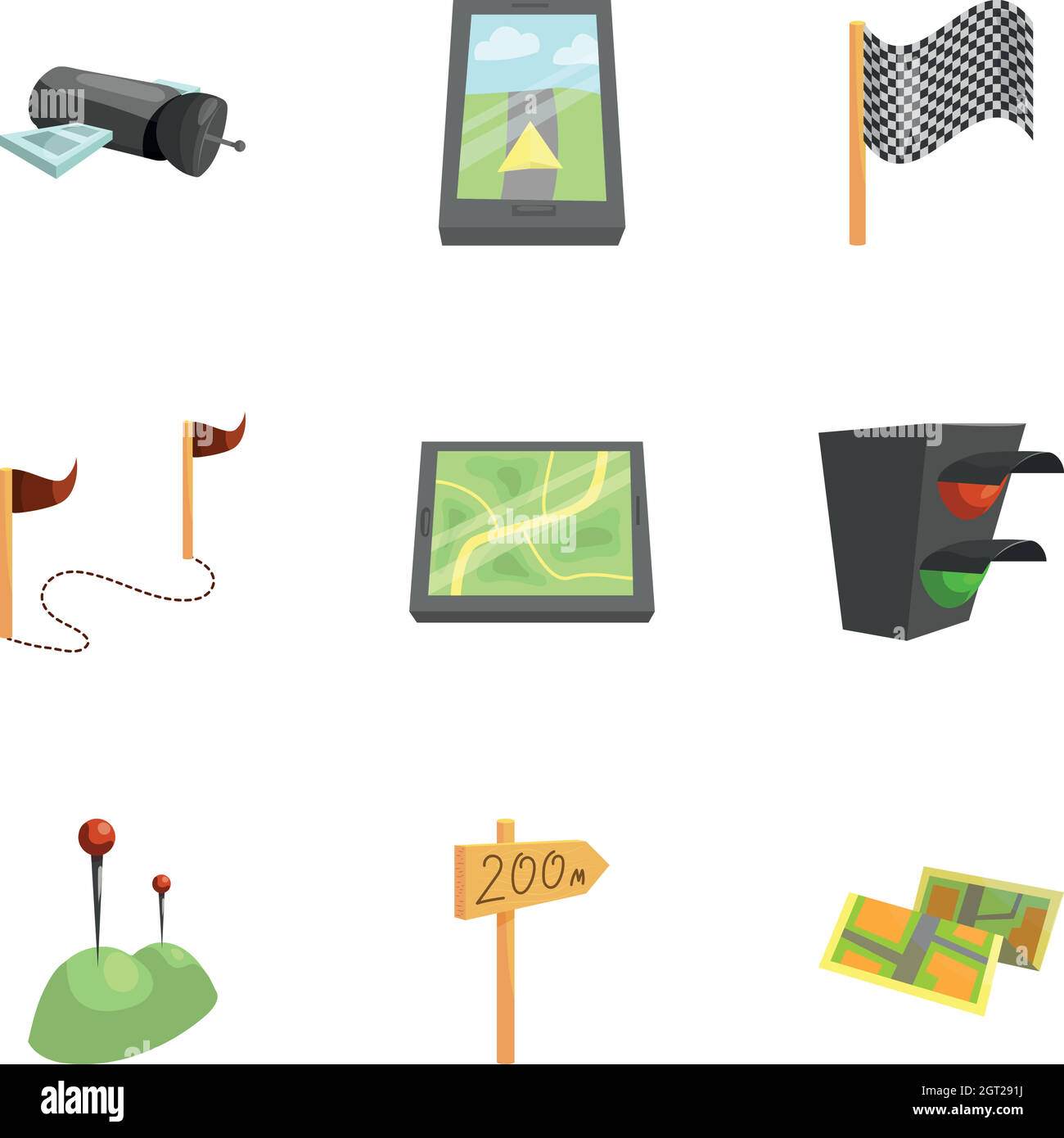 GPS and navigation icons set, cartoon style Stock Vector Image & Art ...