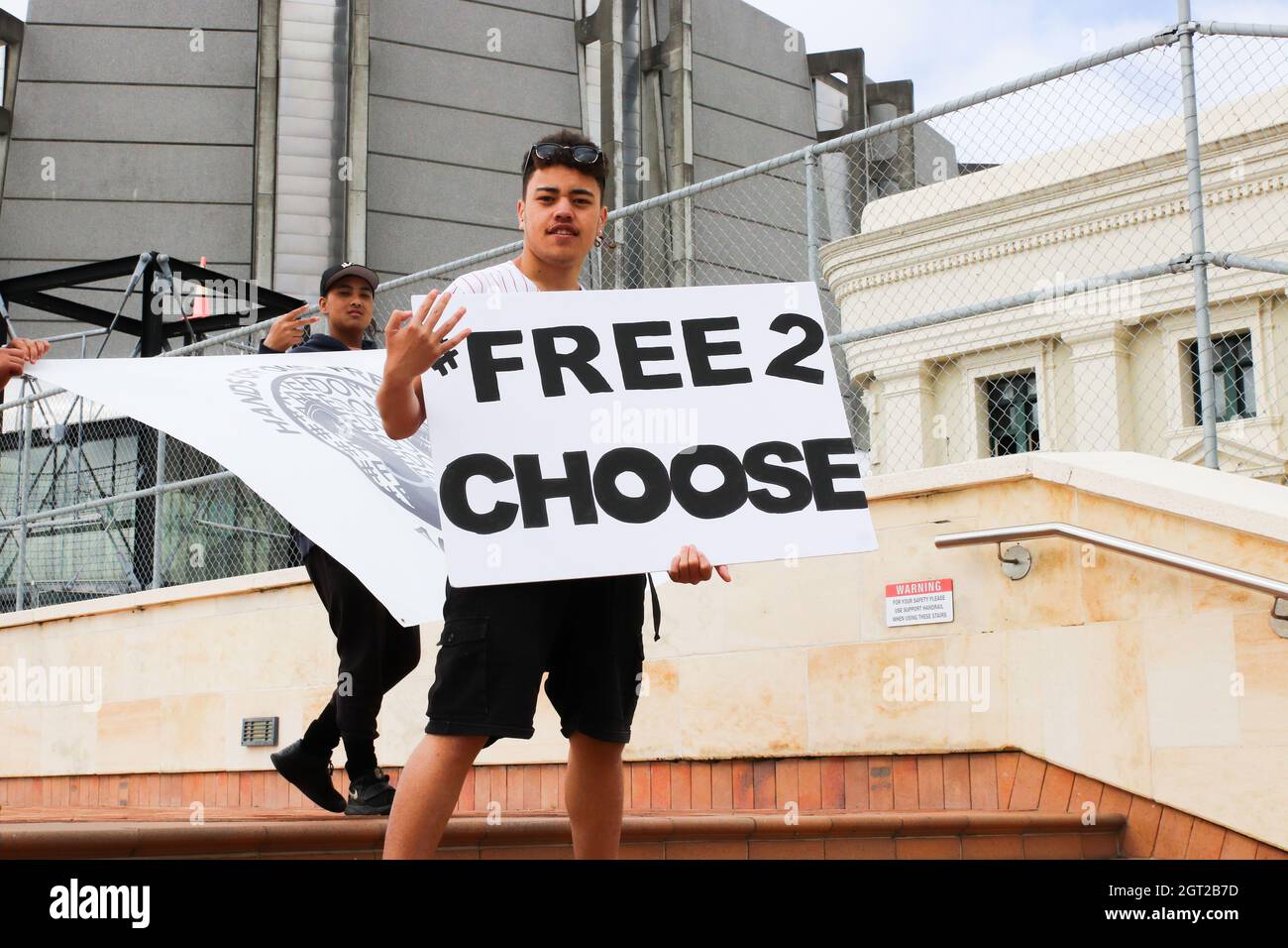 Wellington, New Zealand. 2 October 2021. Young Maori men pose with ...