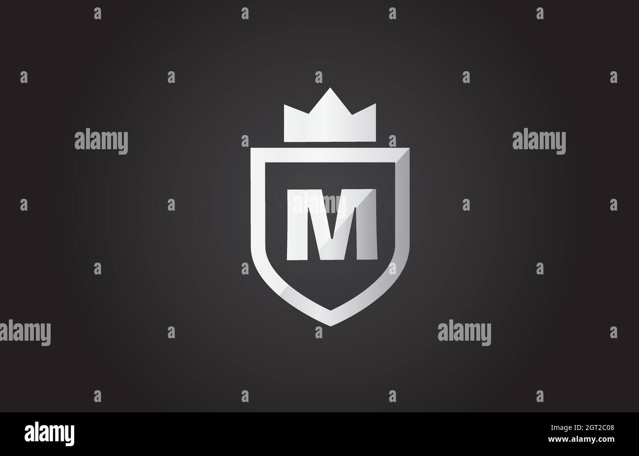 M alphabet letter logo icon in grey and black color. Shield design for ...