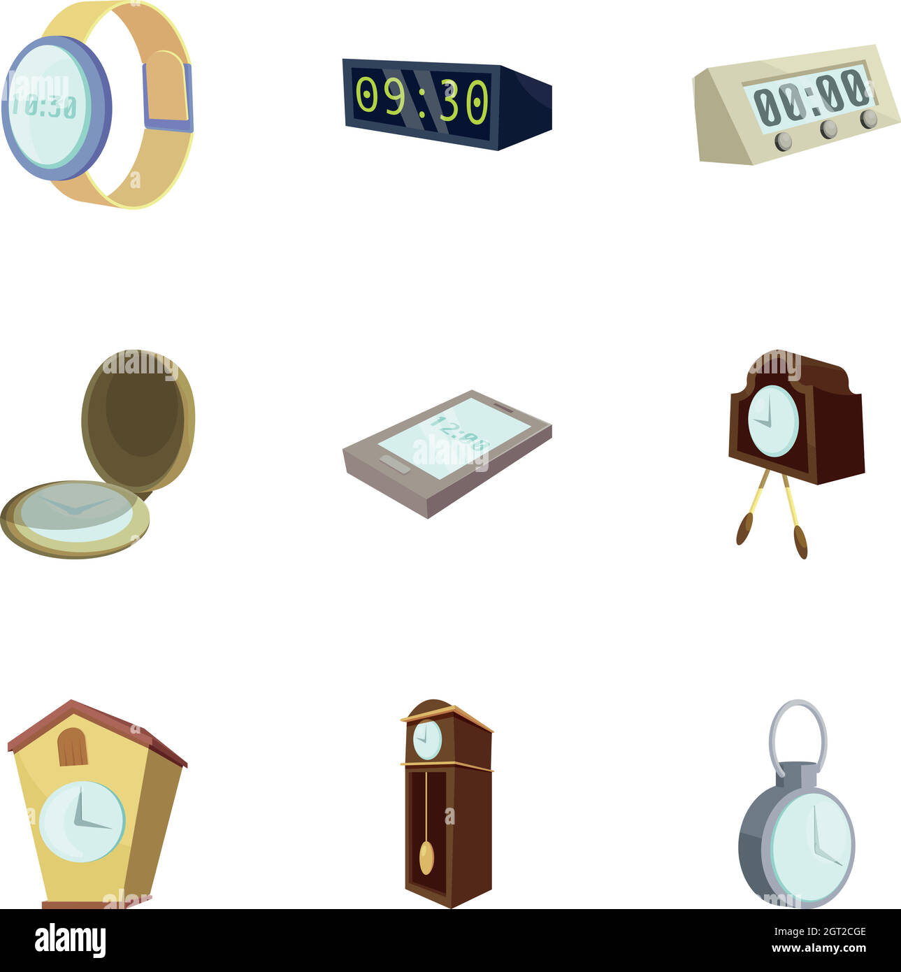 Different slyle of clock icons set, cartoon style Stock Vector Image ...