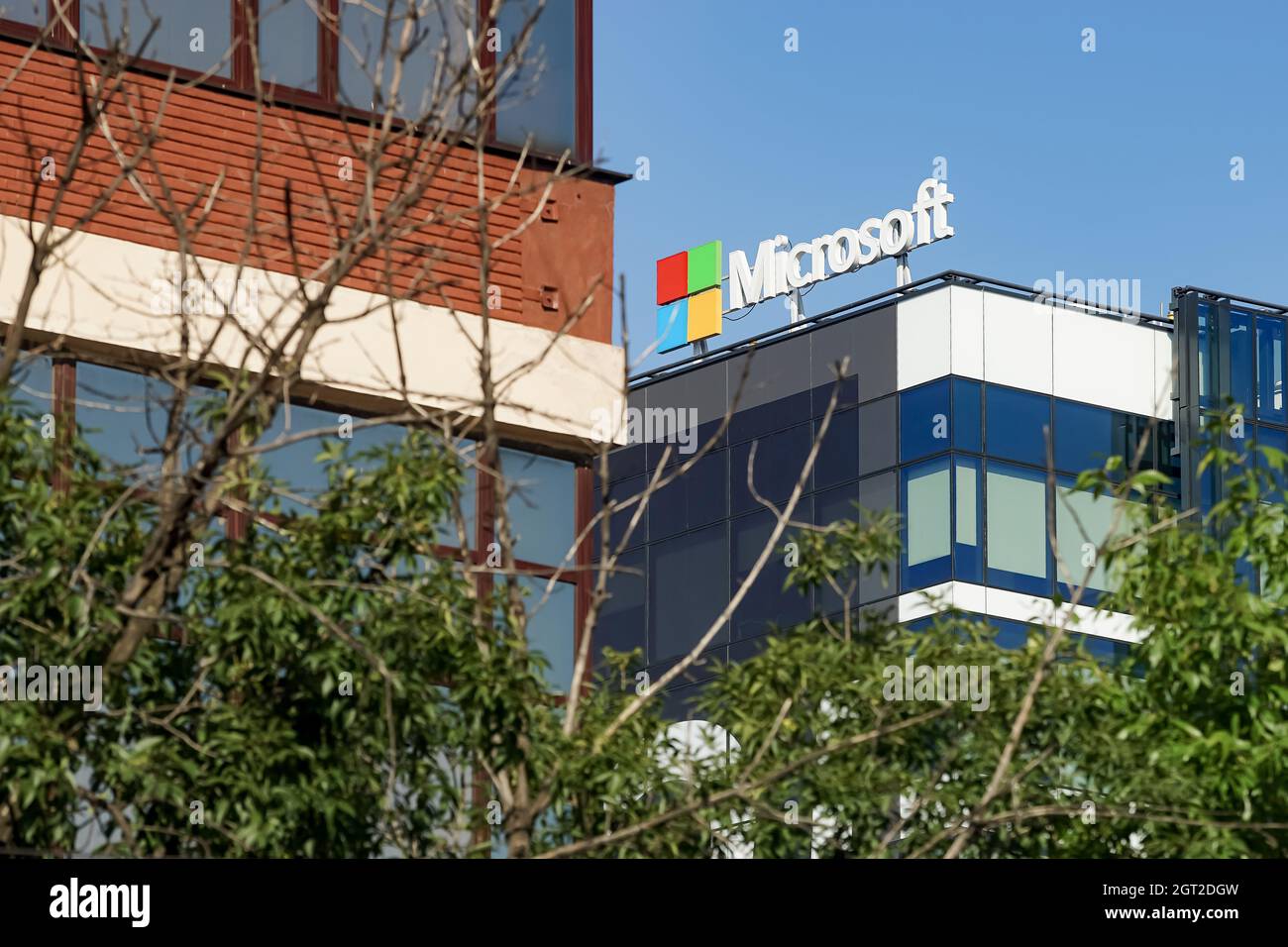 Bucharest, Romania - September 27, 2021: The Microsoft logo is seen ...
