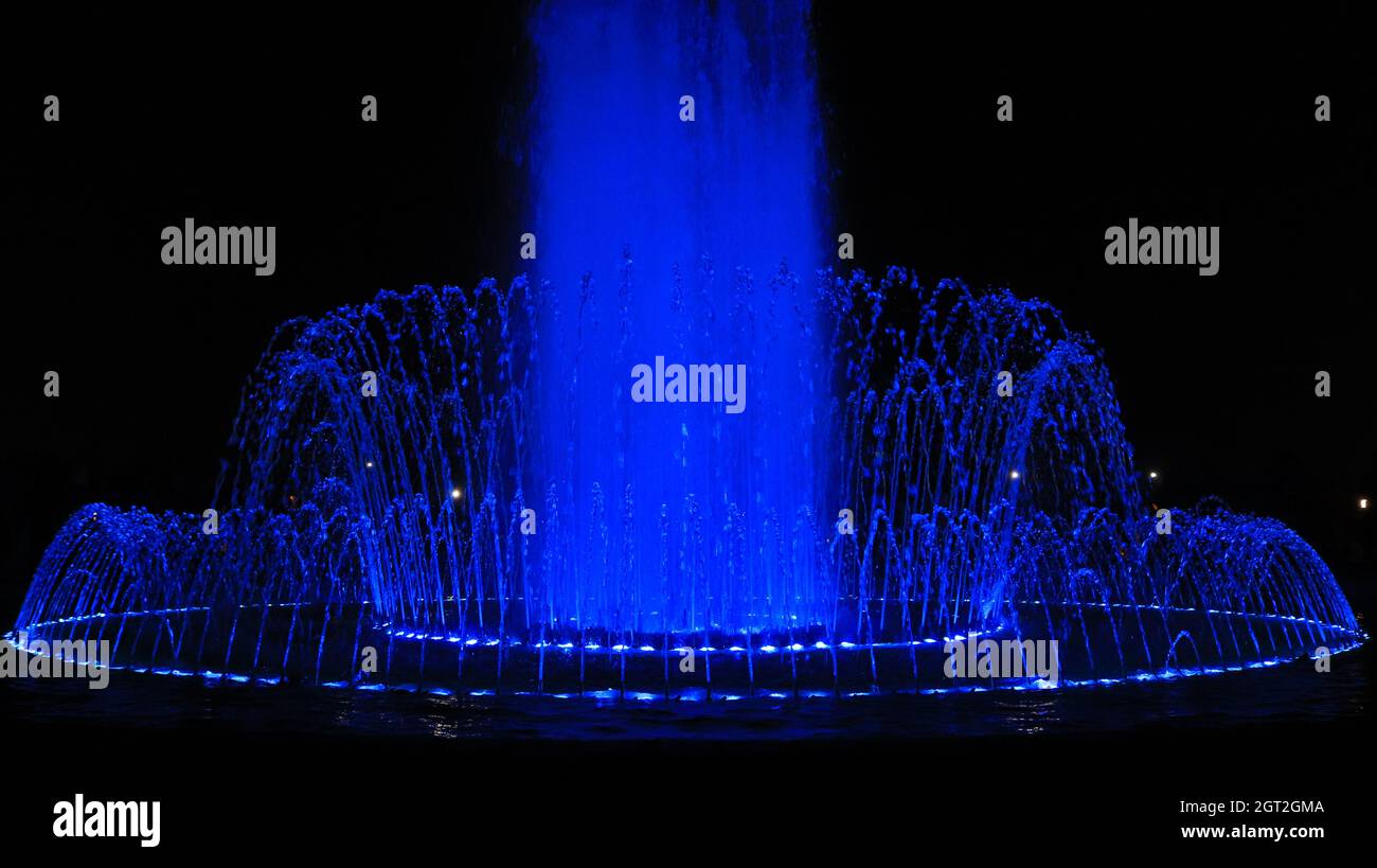 Close view of a center fountain when it's blue. located at Jamburi Park ...