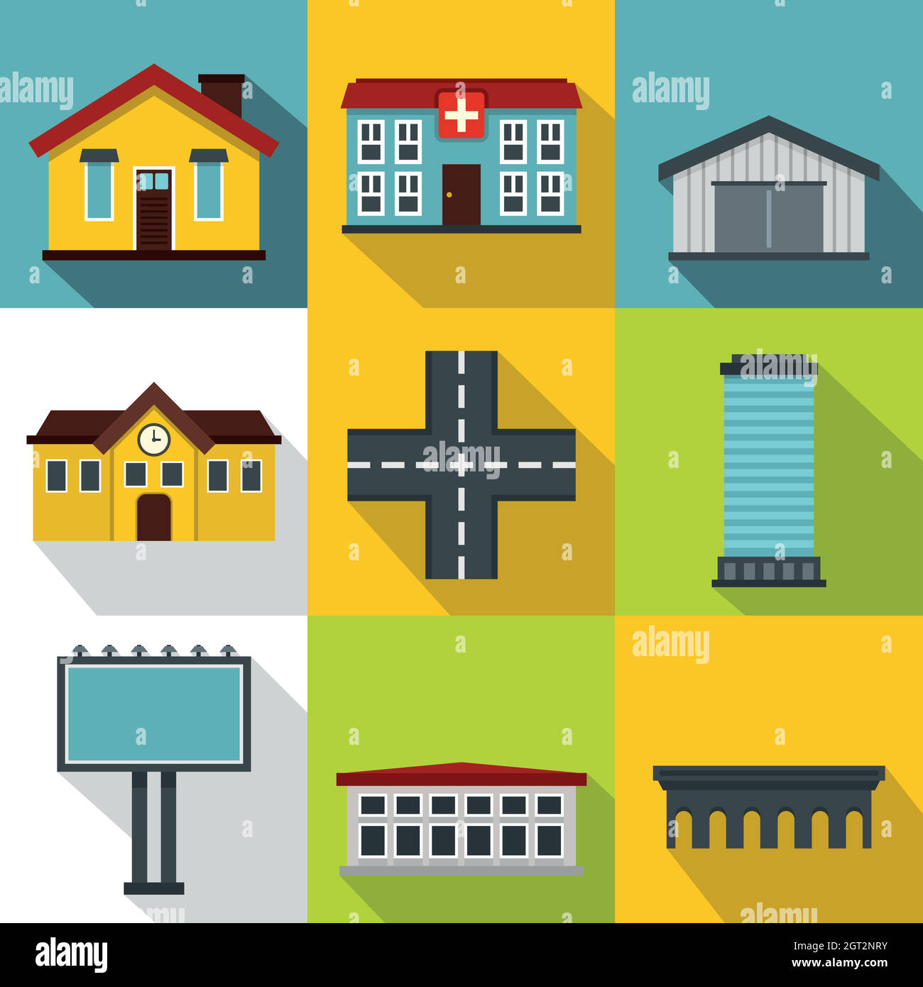 City public buildings icons set, flat style Stock Vector Image & Art ...