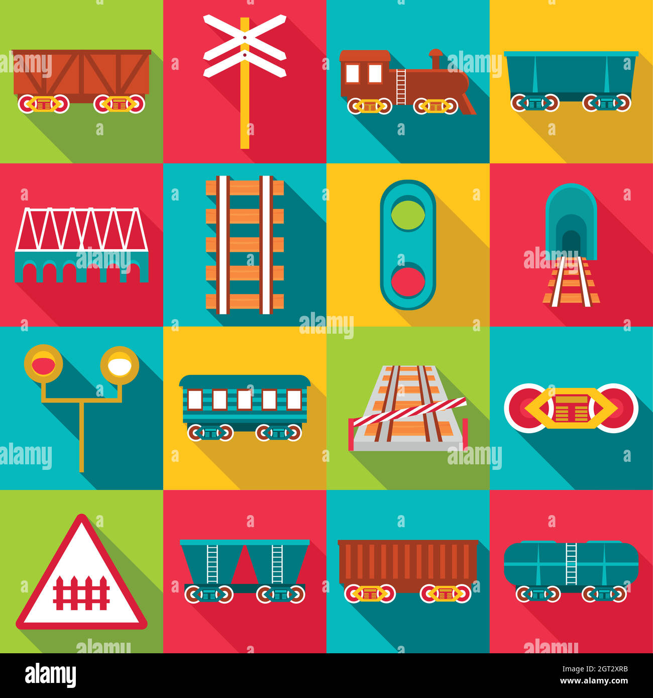 Railroad station items icons set, flat style Stock Vector Image & Art ...