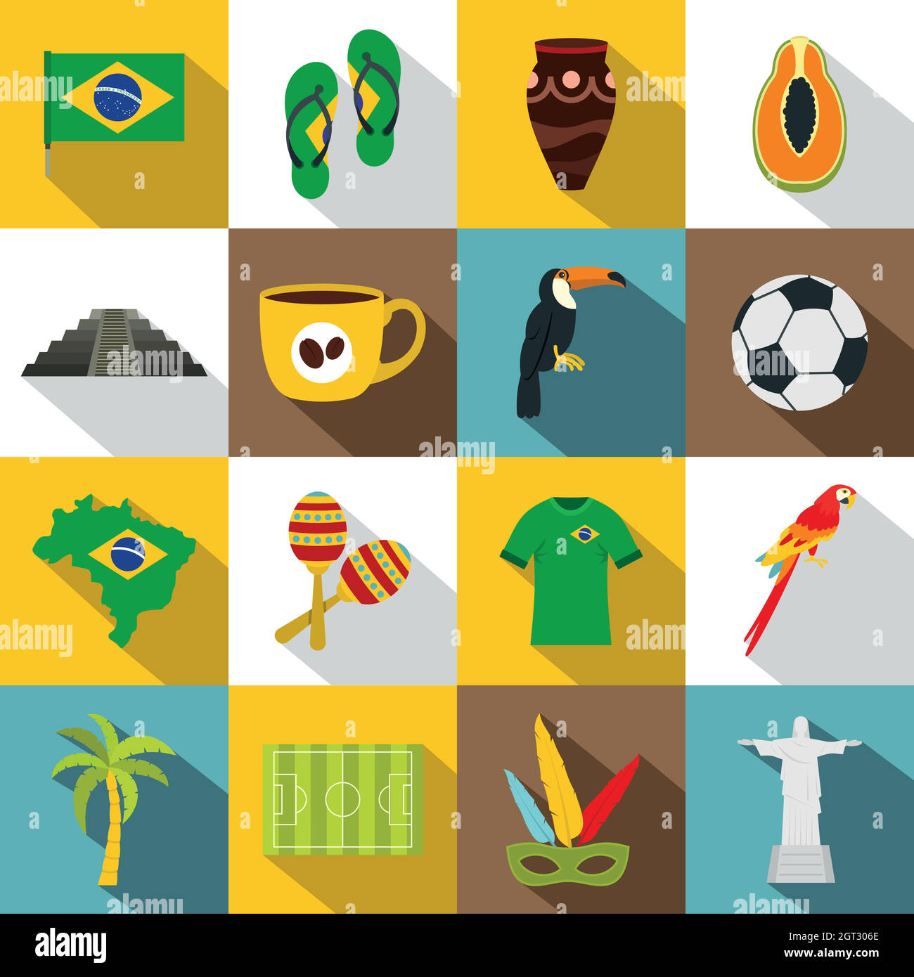 Brazil travel symbols icons set, flat style Stock Vector Image & Art ...