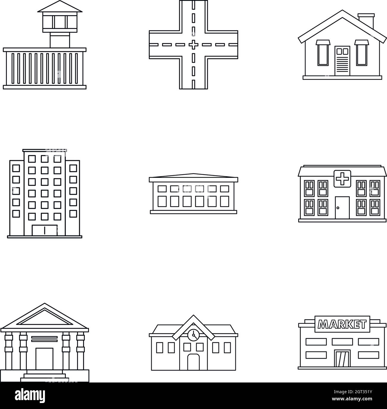 Building icons set, outline style Stock Vector Image & Art - Alamy