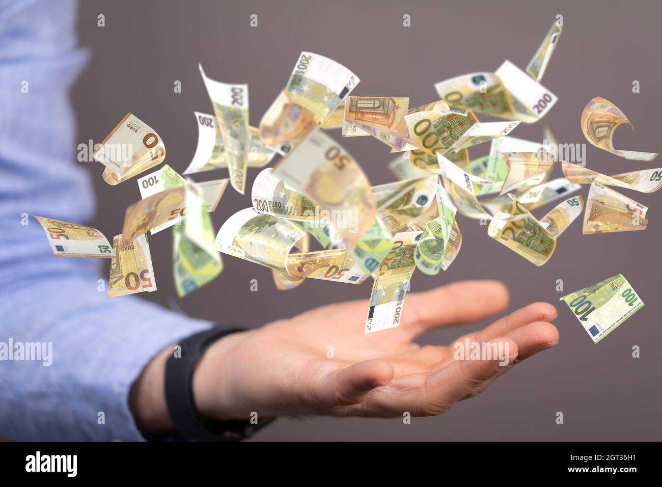 3D rendering of Euro banknotes floating on hand- Business concept Stock ...