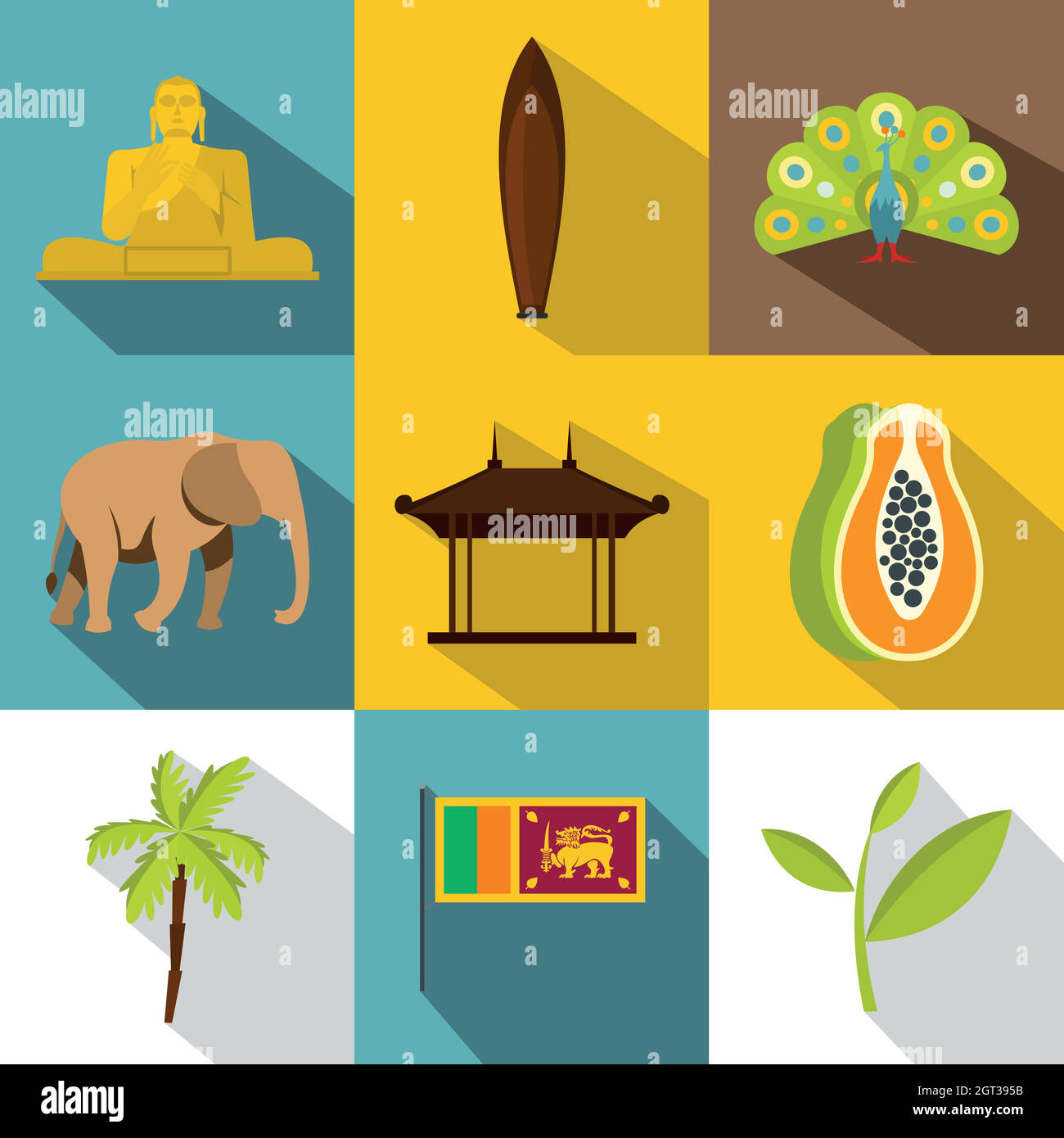 Attractions of Sri Lanka icons set, flat style Stock Vector Image & Art ...