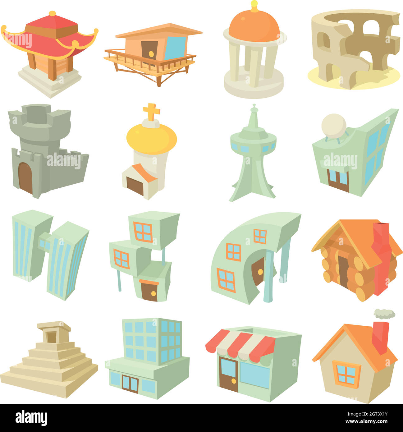 Different architecture icons set, cartoon style Stock Vector Image ...