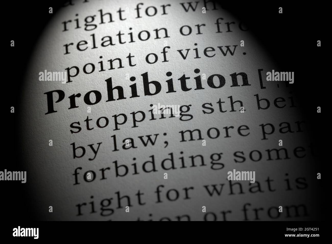 Fake Dictionary word, Dictionary definition of prohibition Stock Photo ...