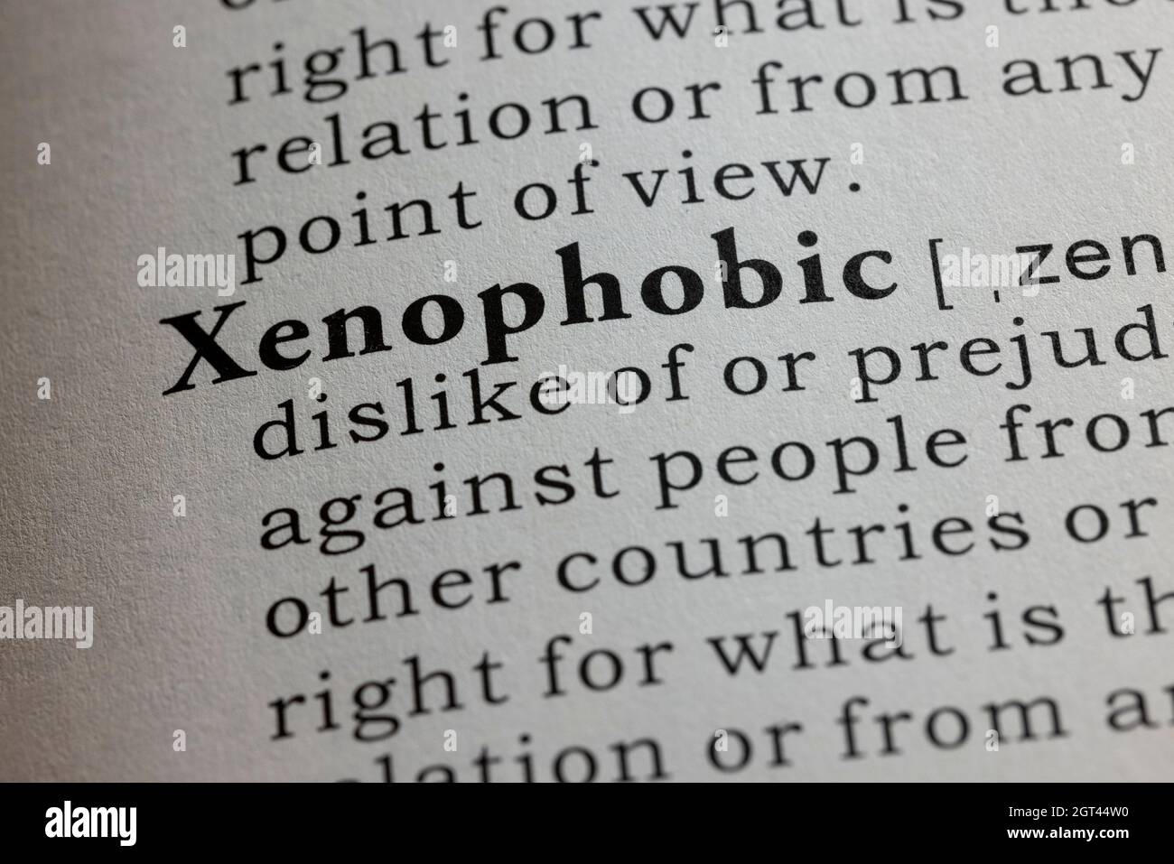 Fake Dictionary word, Dictionary definition of xenophobic Stock Photo ...