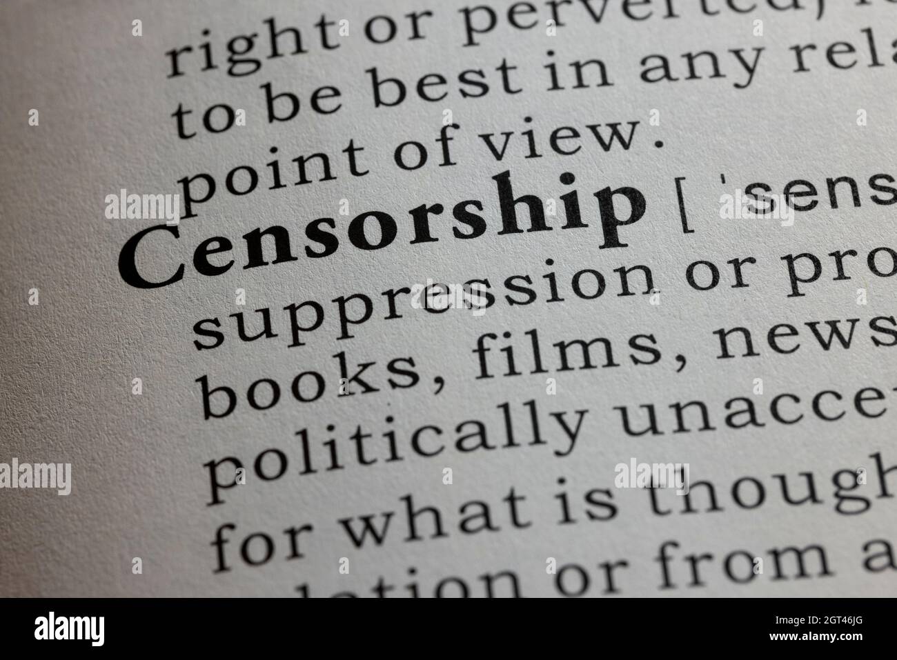 Fake Dictionary word, Dictionary definition of censorship Stock Photo ...