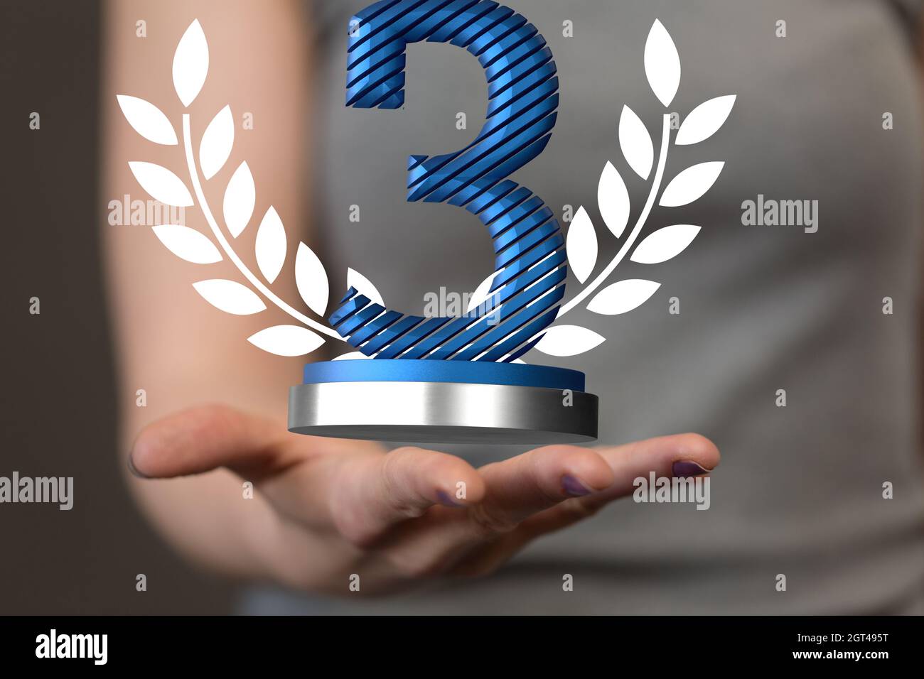 3D rendering of number 3 floating on human hand- concept for 3rd year ...