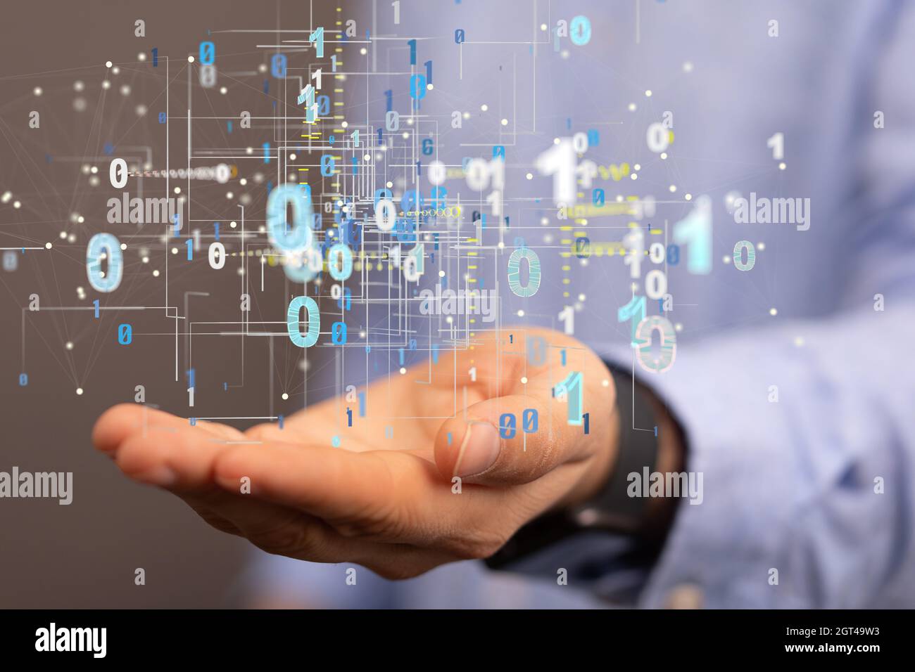3d Rendering Of Binary Codes Floating On Hand Big Data Concept Stock