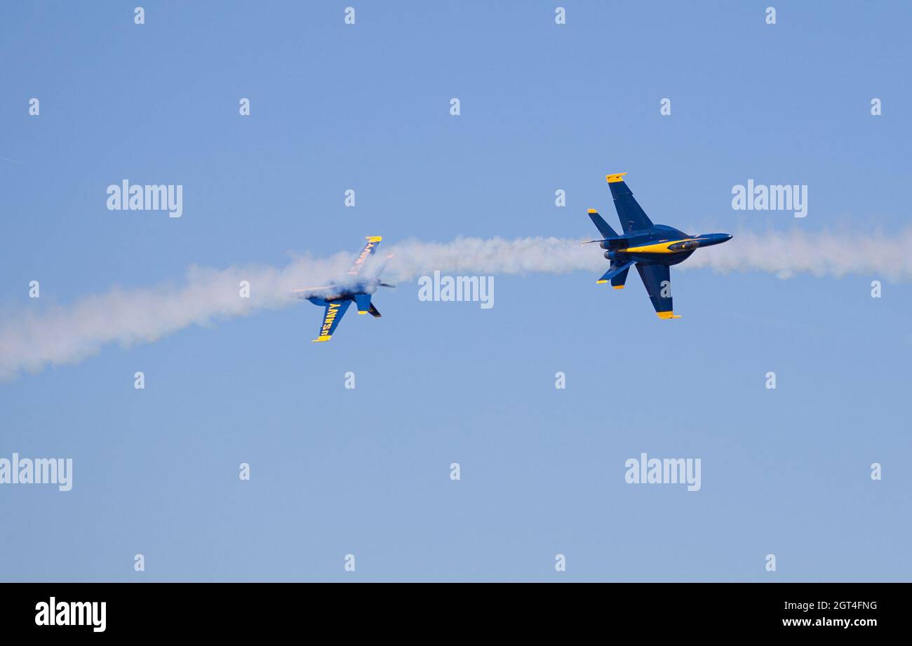 The U.S. Navy Blue Angels perform a Knife-Edge Pass while performing at ...