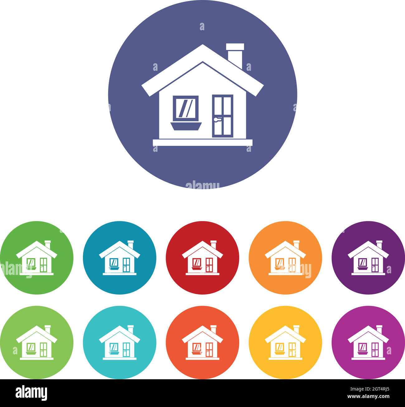 One-storey house with a chimney set icons Stock Vector Image & Art - Alamy