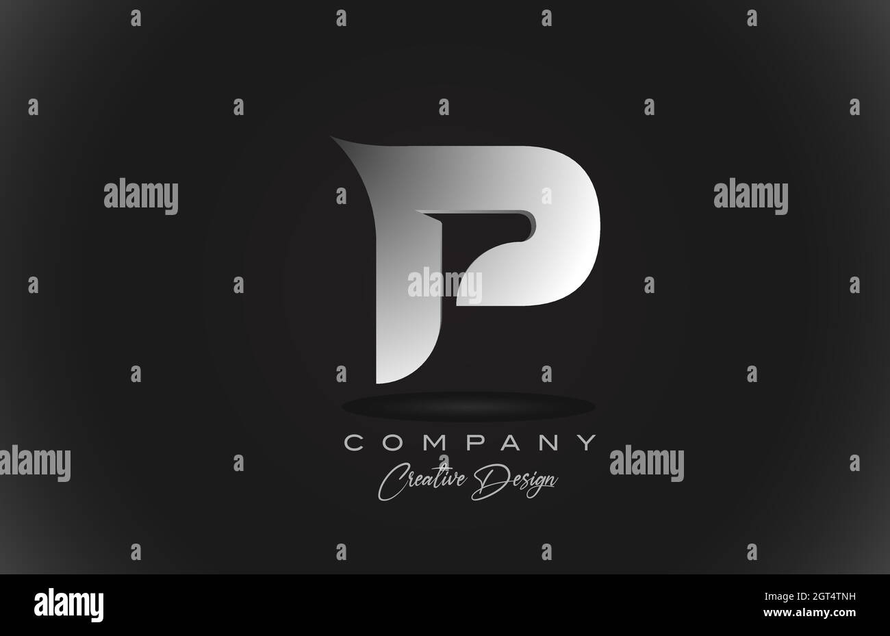 P white gradient alphabet letter logo icon with black background ...