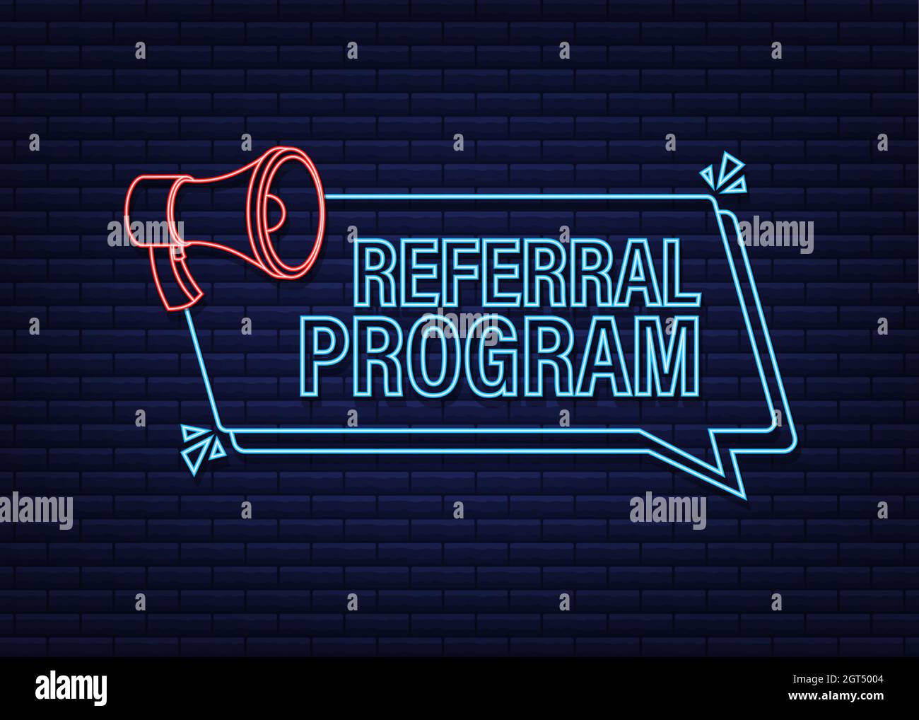 Megaphone with Referral program. Neon icon. Vector illustration Stock ...