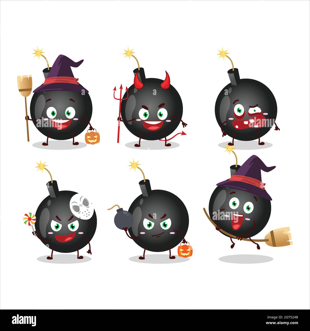 Halloween expression emoticons with cartoon character of bomb explosive ...