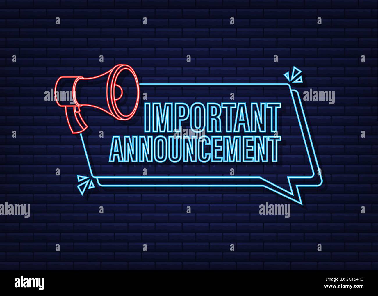 Important Announcement written on speech bubble. Neon megaphone banner ...