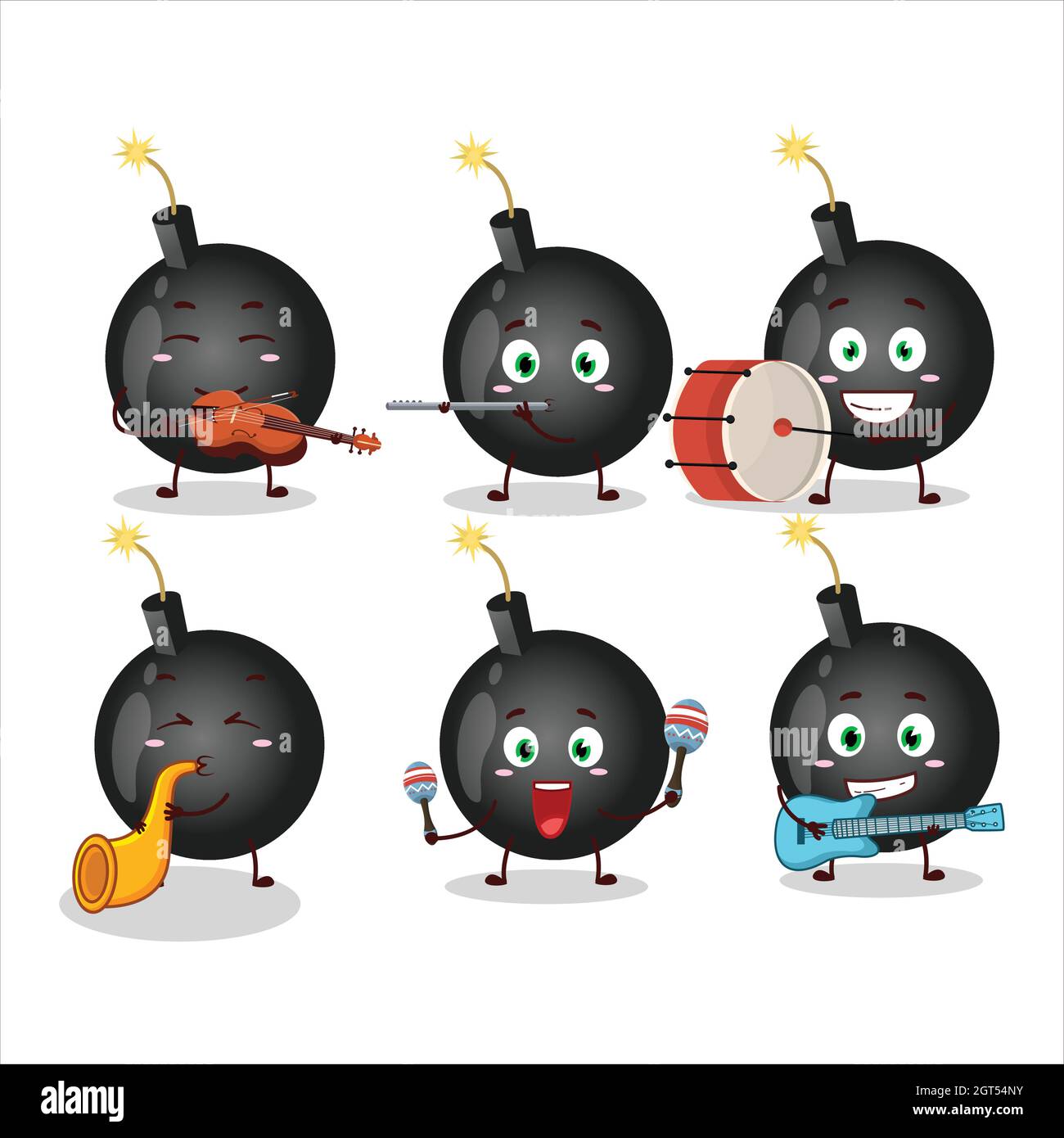 Cartoon character of bomb explosive firecracker playing some musical ...