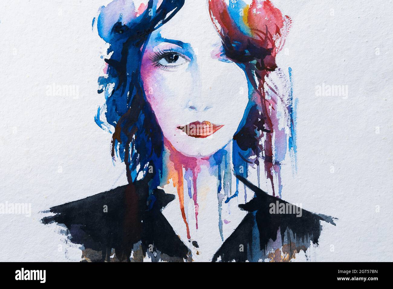 Beautiful abstract fashion illustration face of a young woman with ...