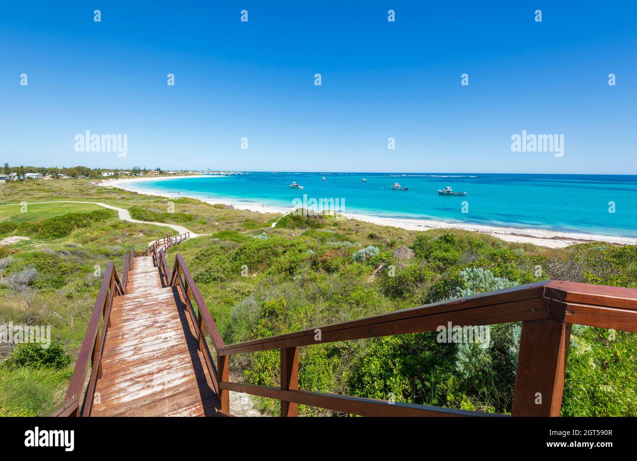 Wooden staircase leading to the white sandy beach at Lancelin, Western ...