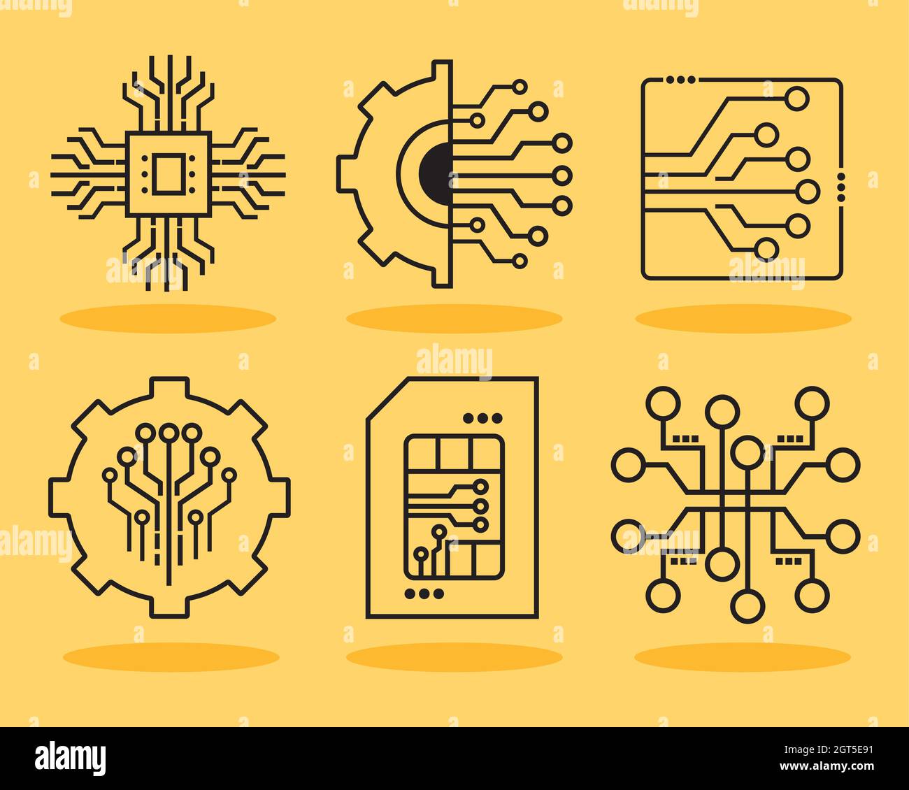 electronic circuits six icons Stock Vector Image & Art - Alamy