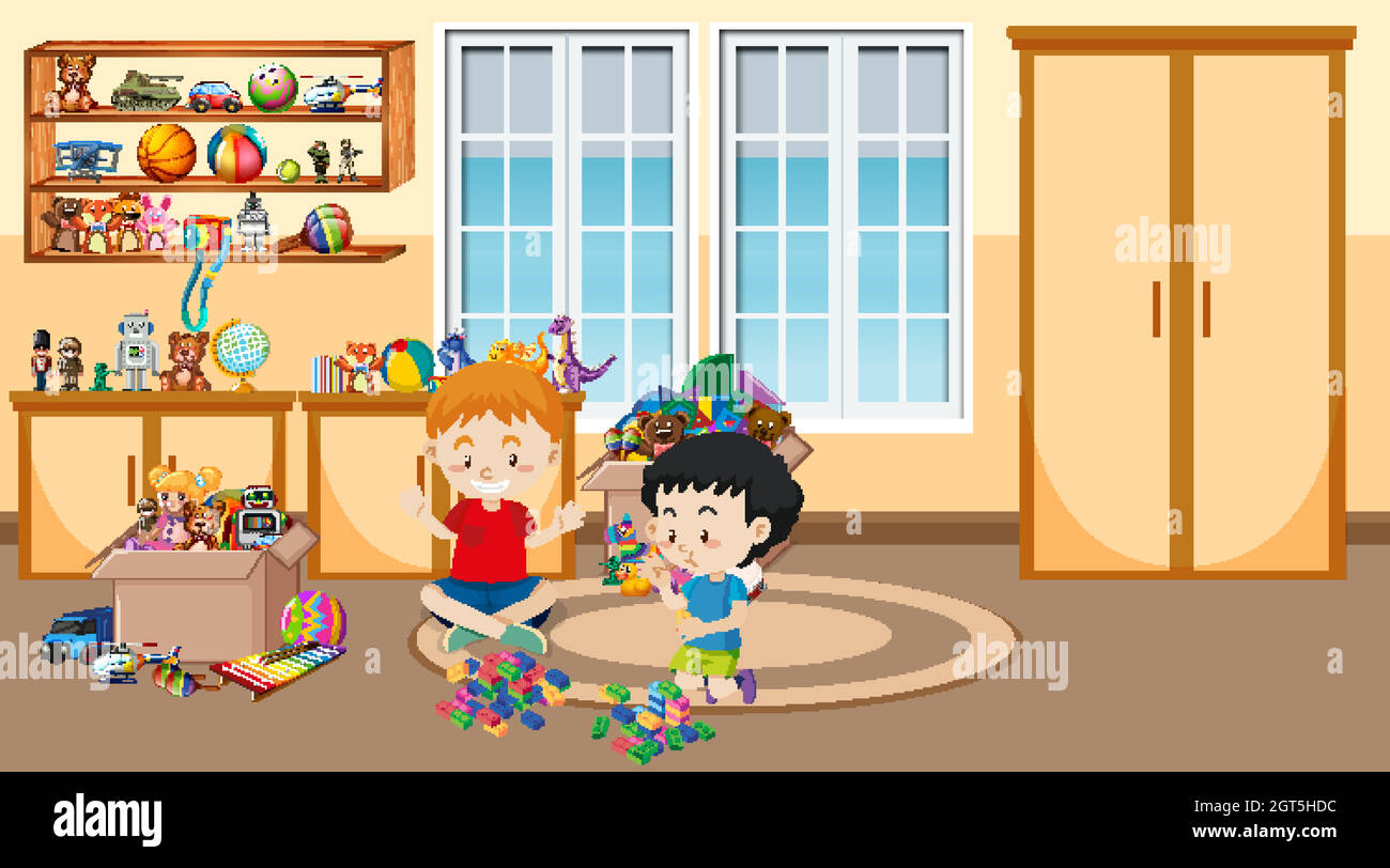 Cartoon illustration two boys playing hi-res stock photography and ...