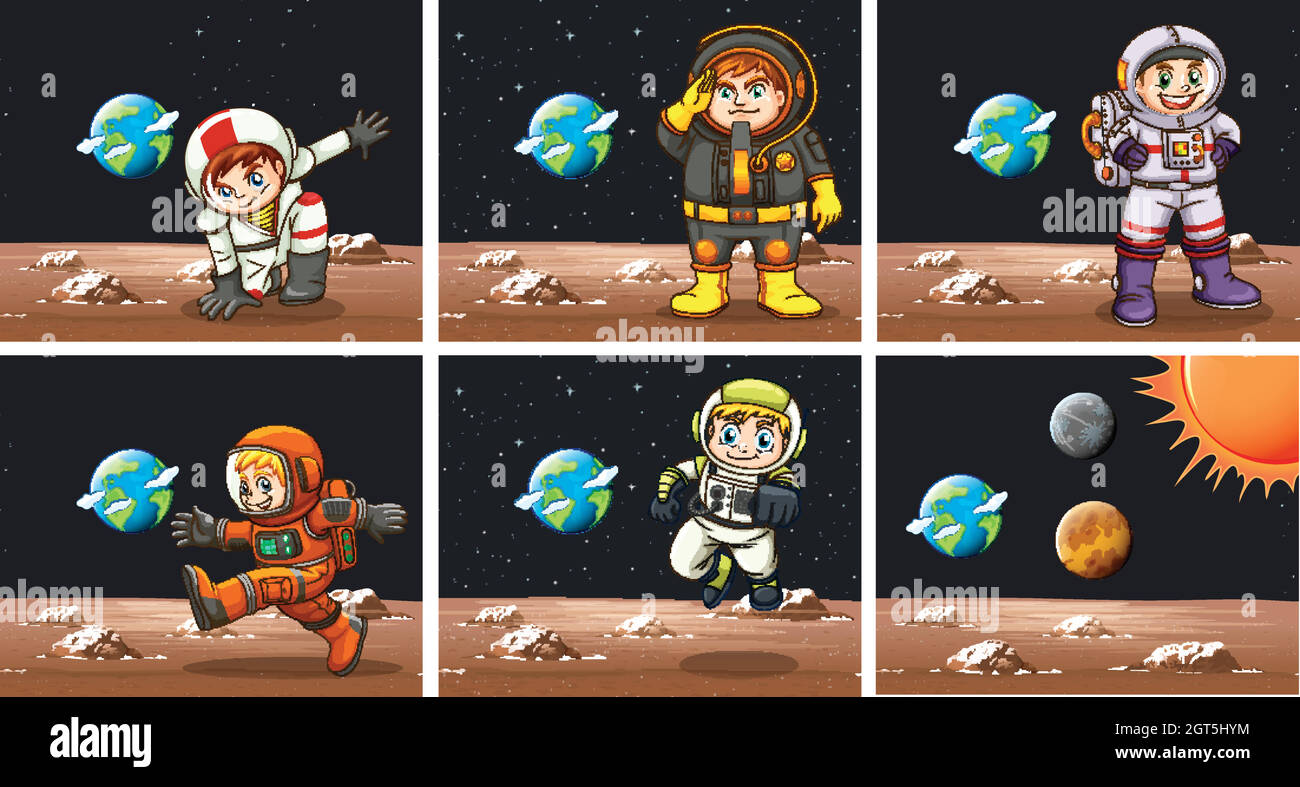 Five scenes with astronauts in space Stock Vector Image & Art - Alamy