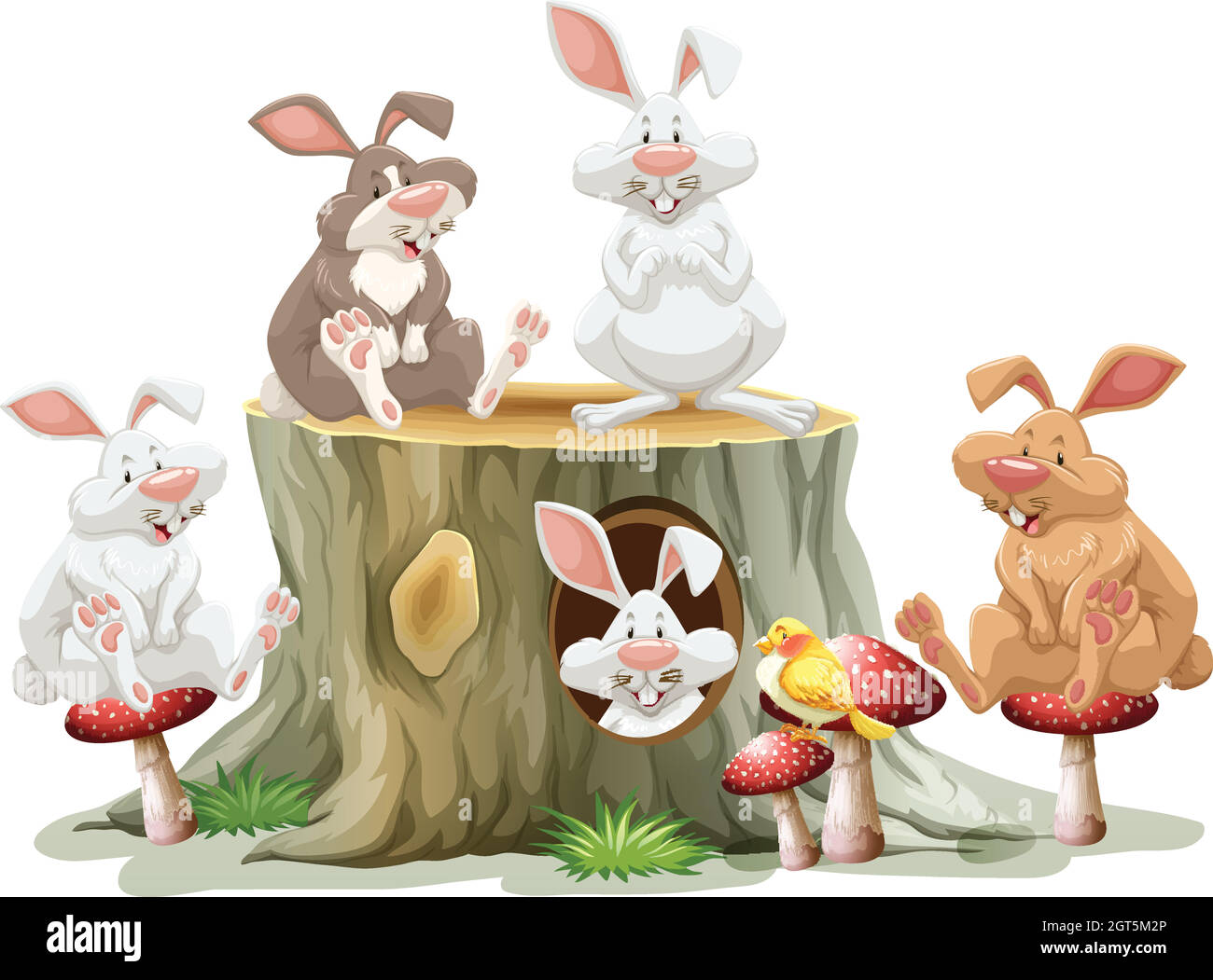 Five rabbits sitting on log Stock Vector Image & Art - Alamy