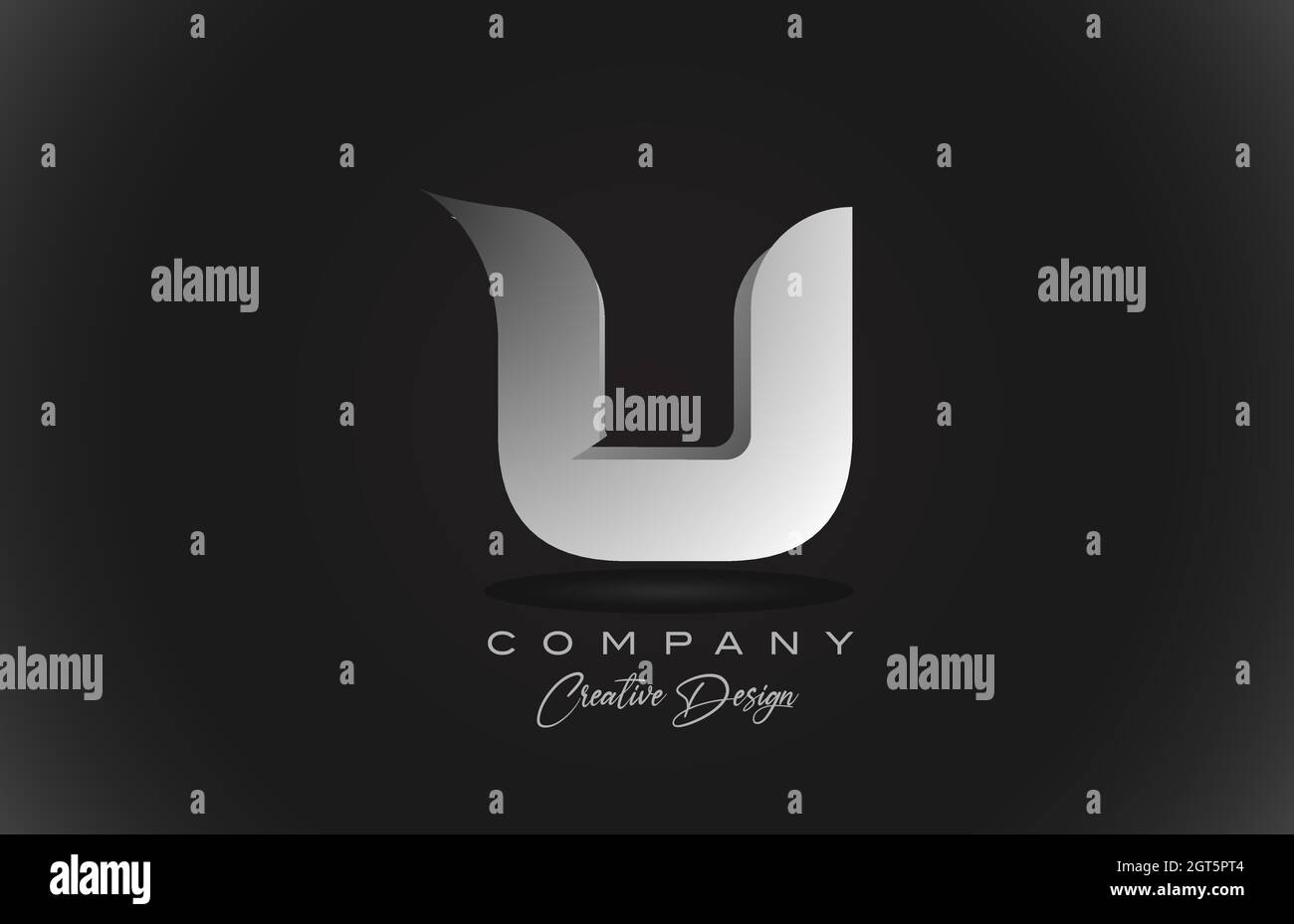 U white gradient alphabet letter logo icon with black background ...
