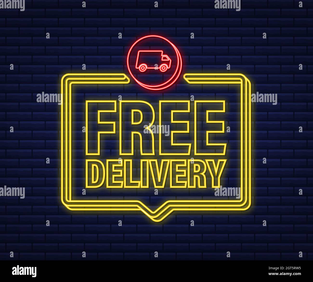 Free delivery. Neon icon. Badge with truck. Vector stock illustrtaion ...