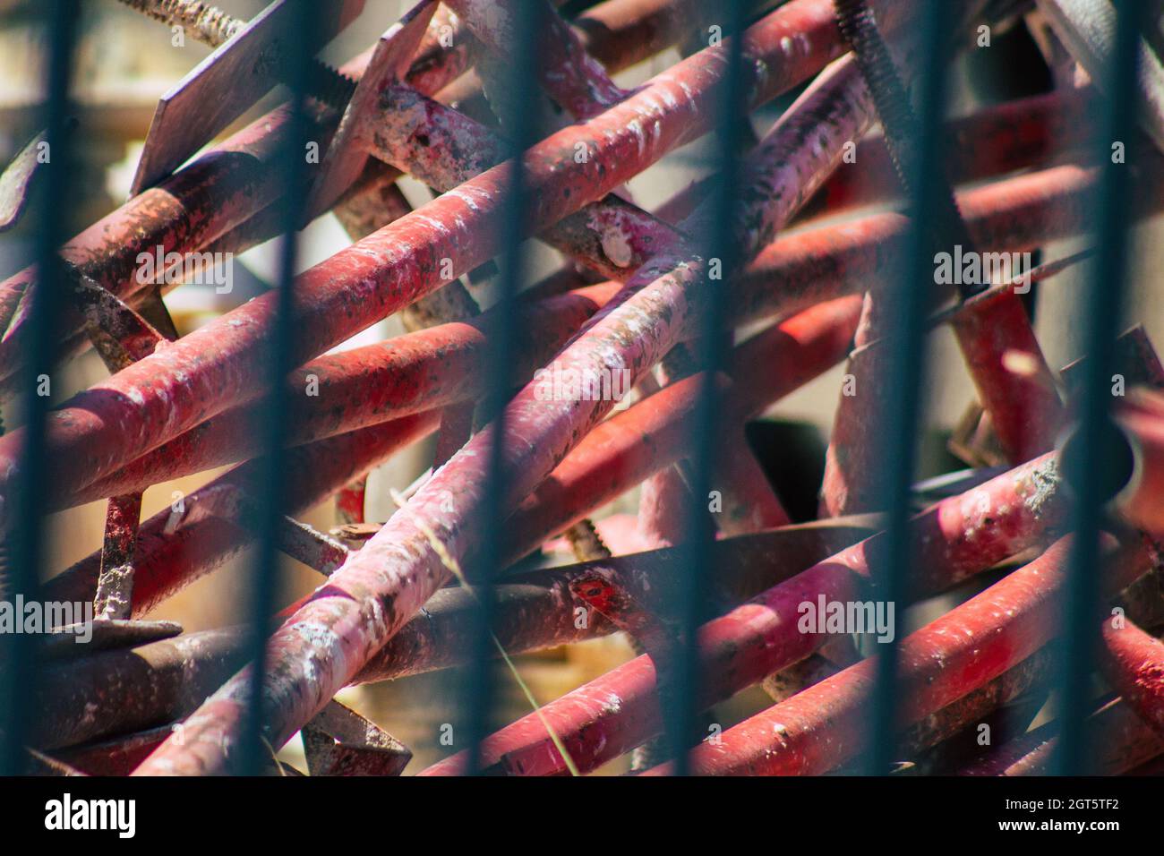 View Of Metallic Pipes Seen Through Window Stock Photo - Alamy