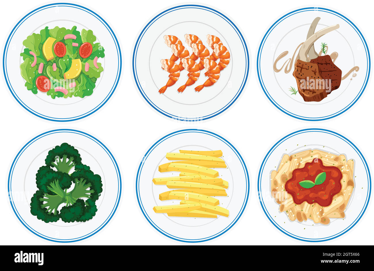Different types of food on plates Stock Vector Image & Art - Alamy