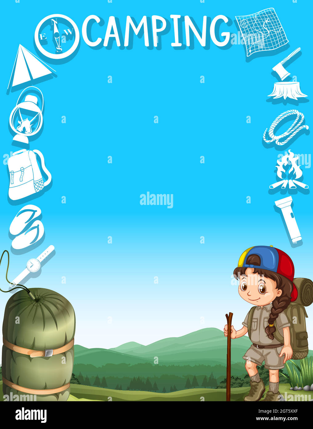 Border design with girl camping out Stock Vector Image & Art - Alamy
