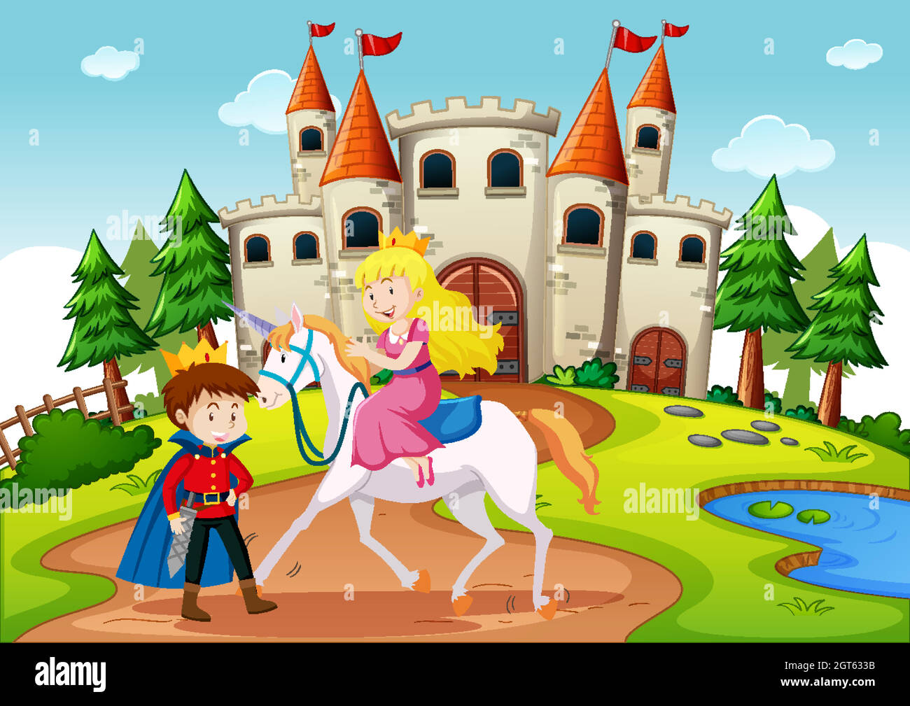 Prince and princess in fairytale land scene Stock Vector Image & Art ...