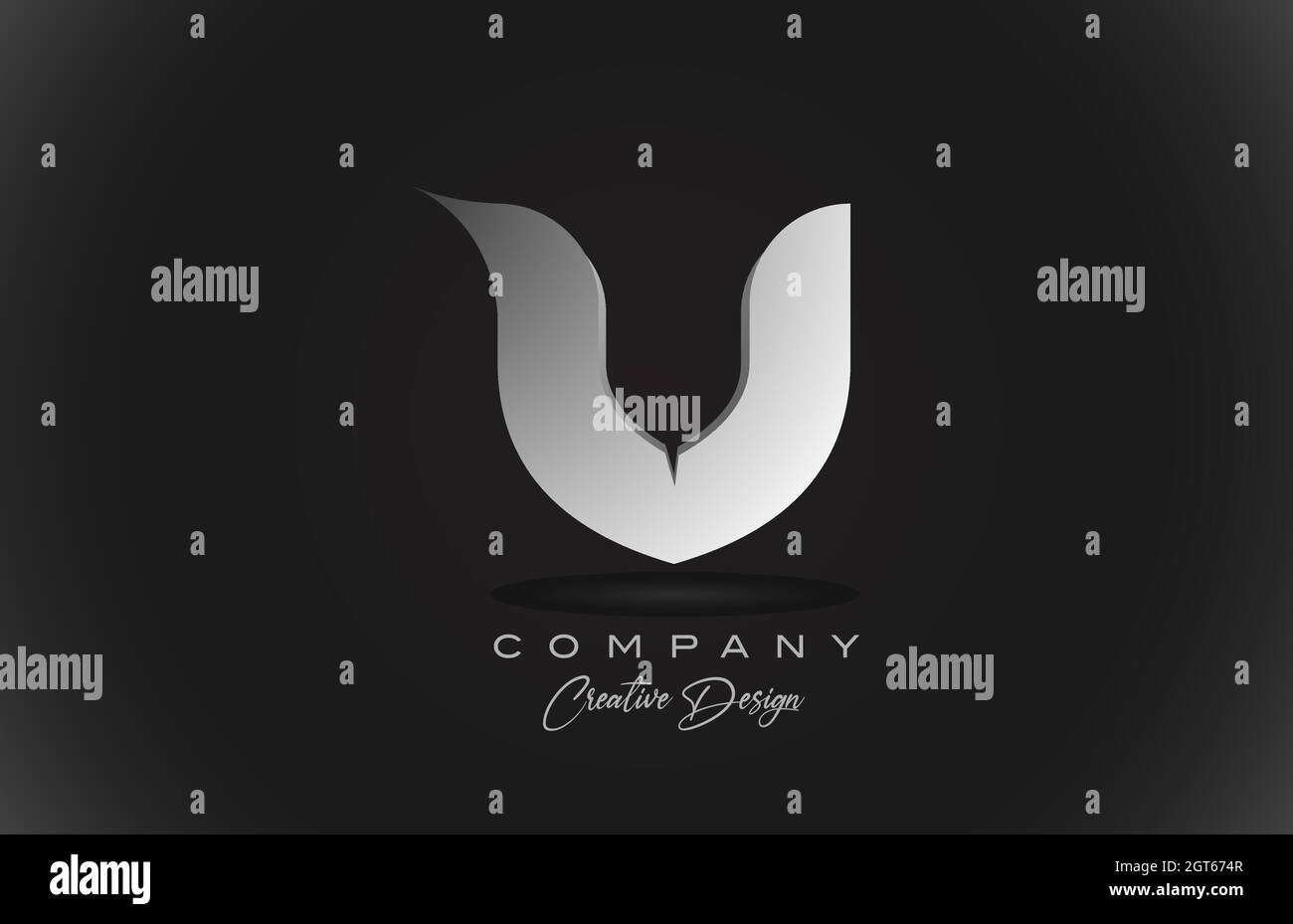 V white gradient alphabet letter logo icon with black background ...