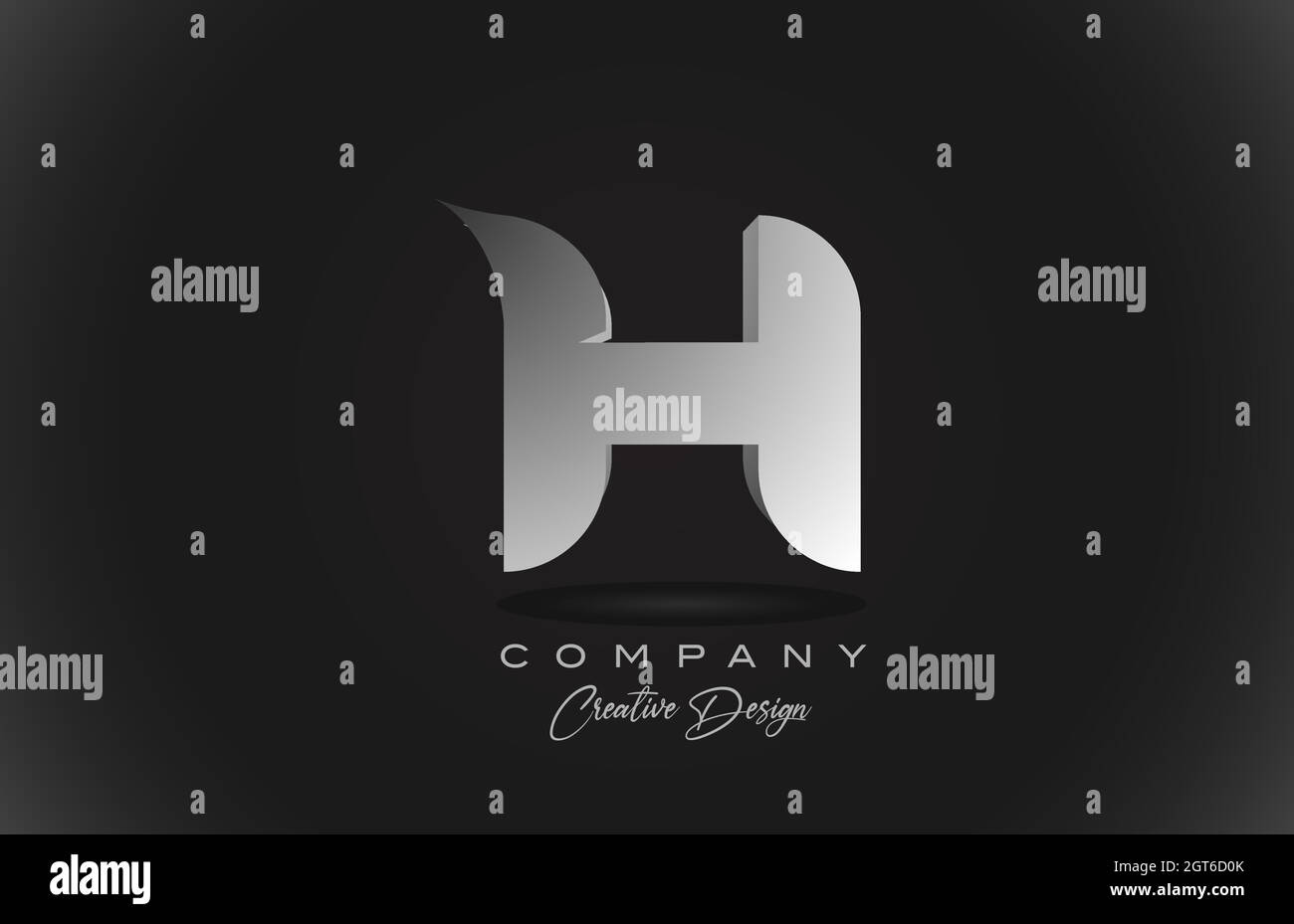 H white gradient alphabet letter logo icon with black background ...