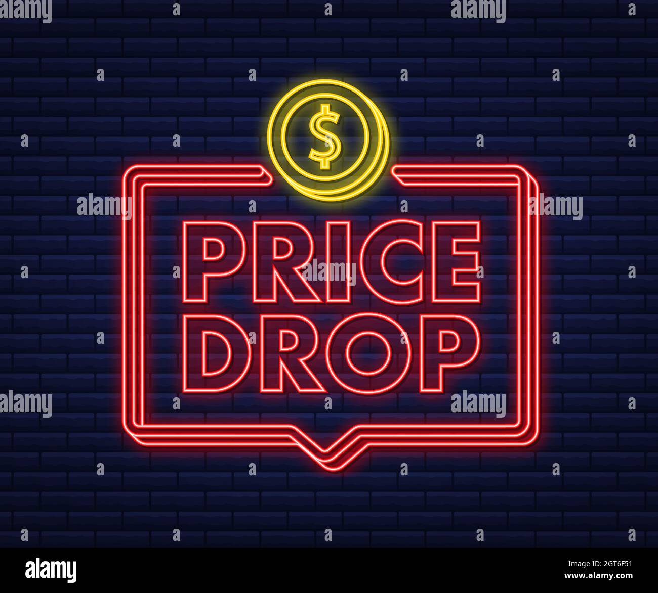 Price drop neon banner template design. Sale special offer. Vector ...