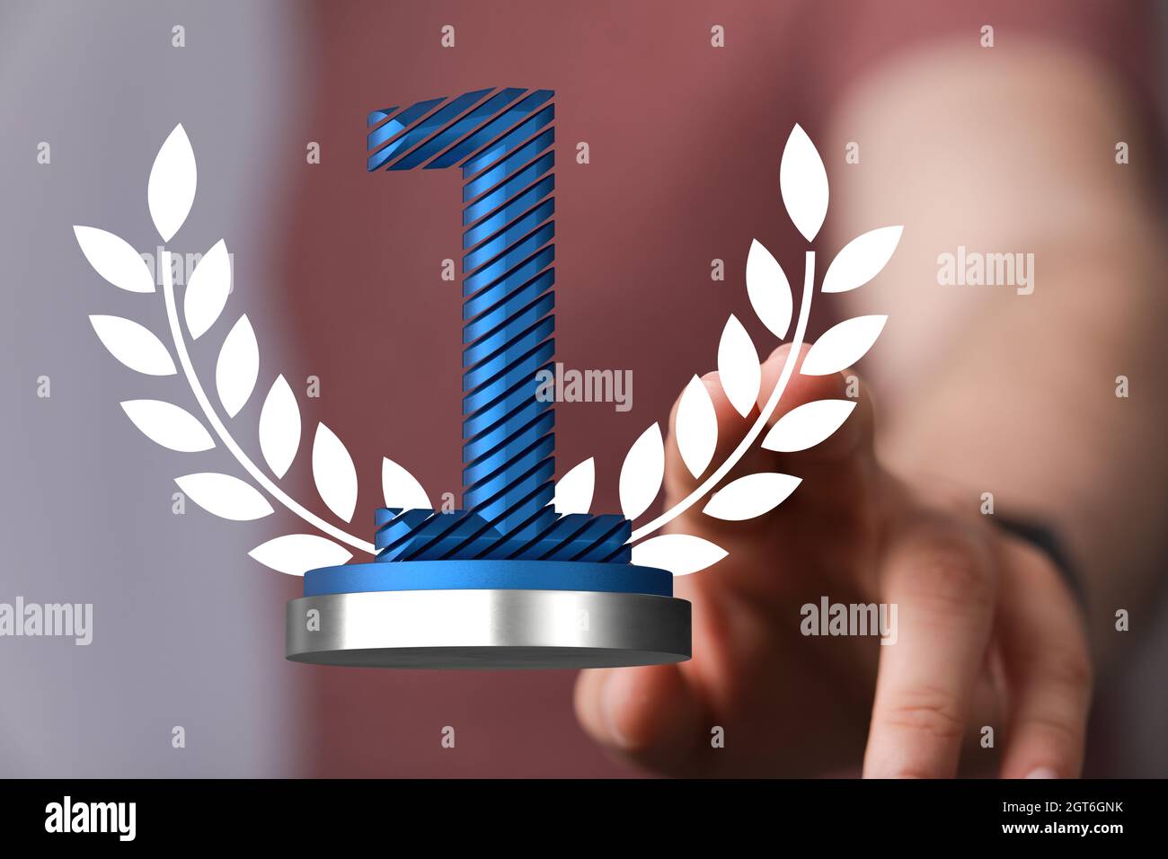 3D rendering of floating number 1 with hand touching it from behind ...