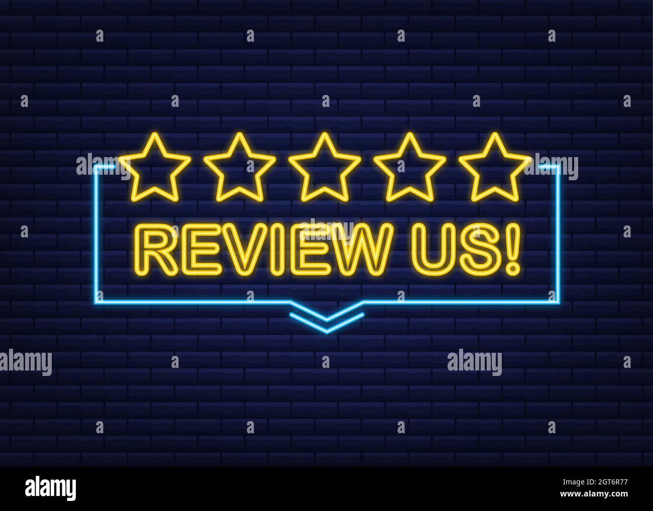 Review us user rating concept. Review and rate us stars neon icon ...
