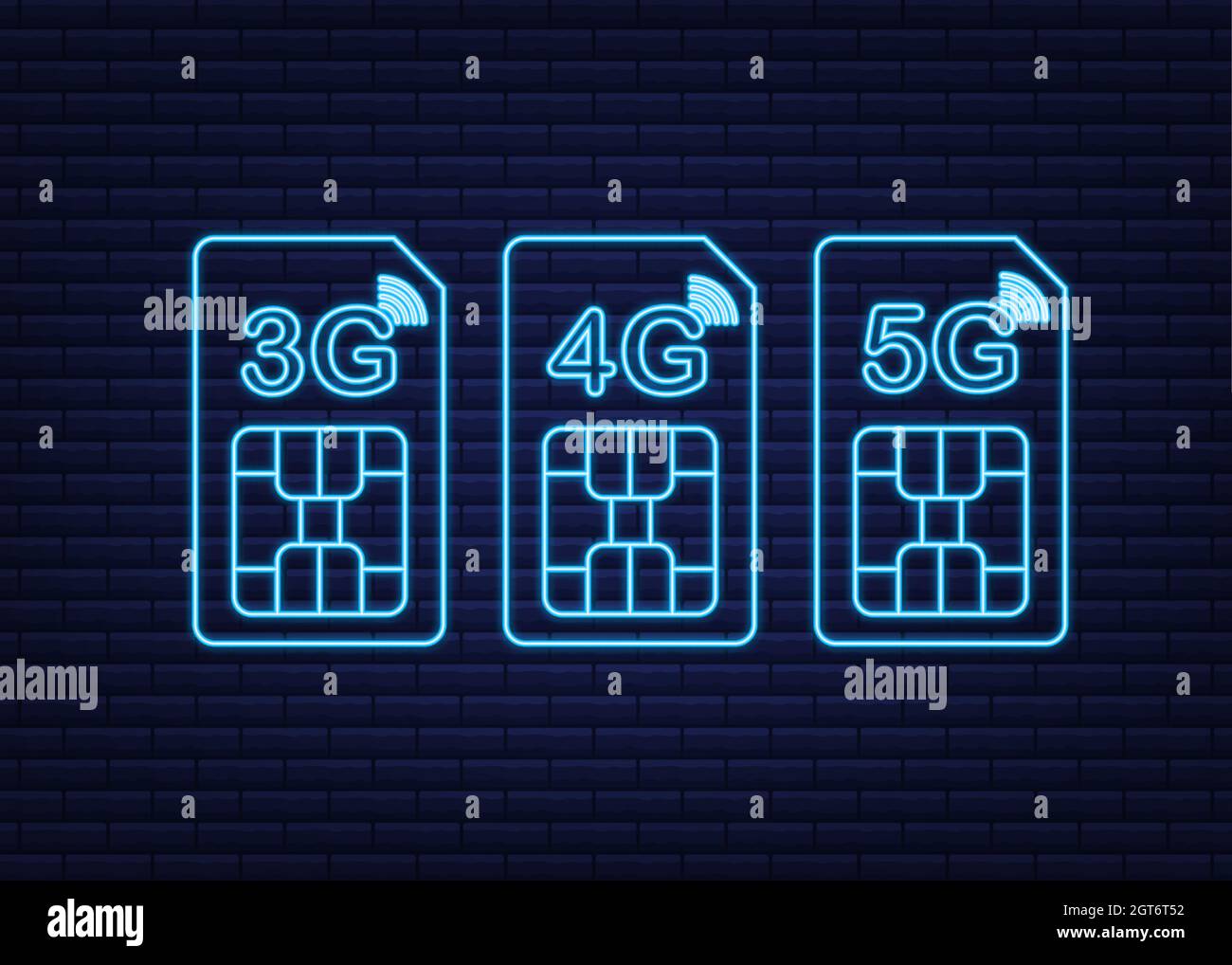 5G, 4G, 3G neon symbol set isolated on background, mobile communication ...