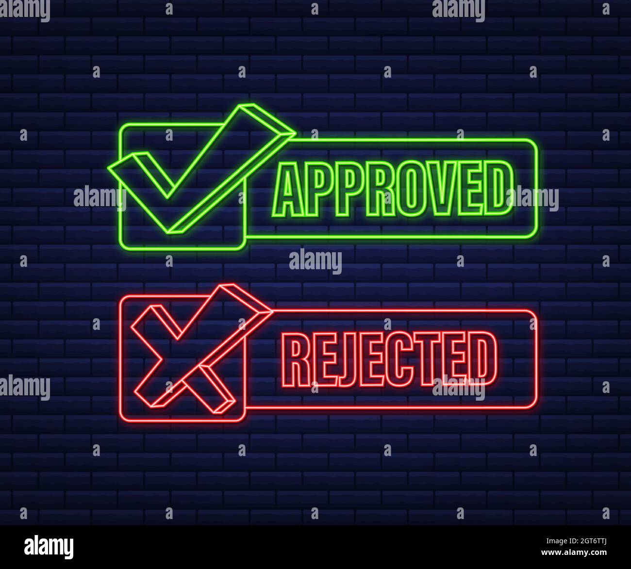 Approved and rejected label sticker icon. Neon icon. Vector stock illustration Stock Vector ...