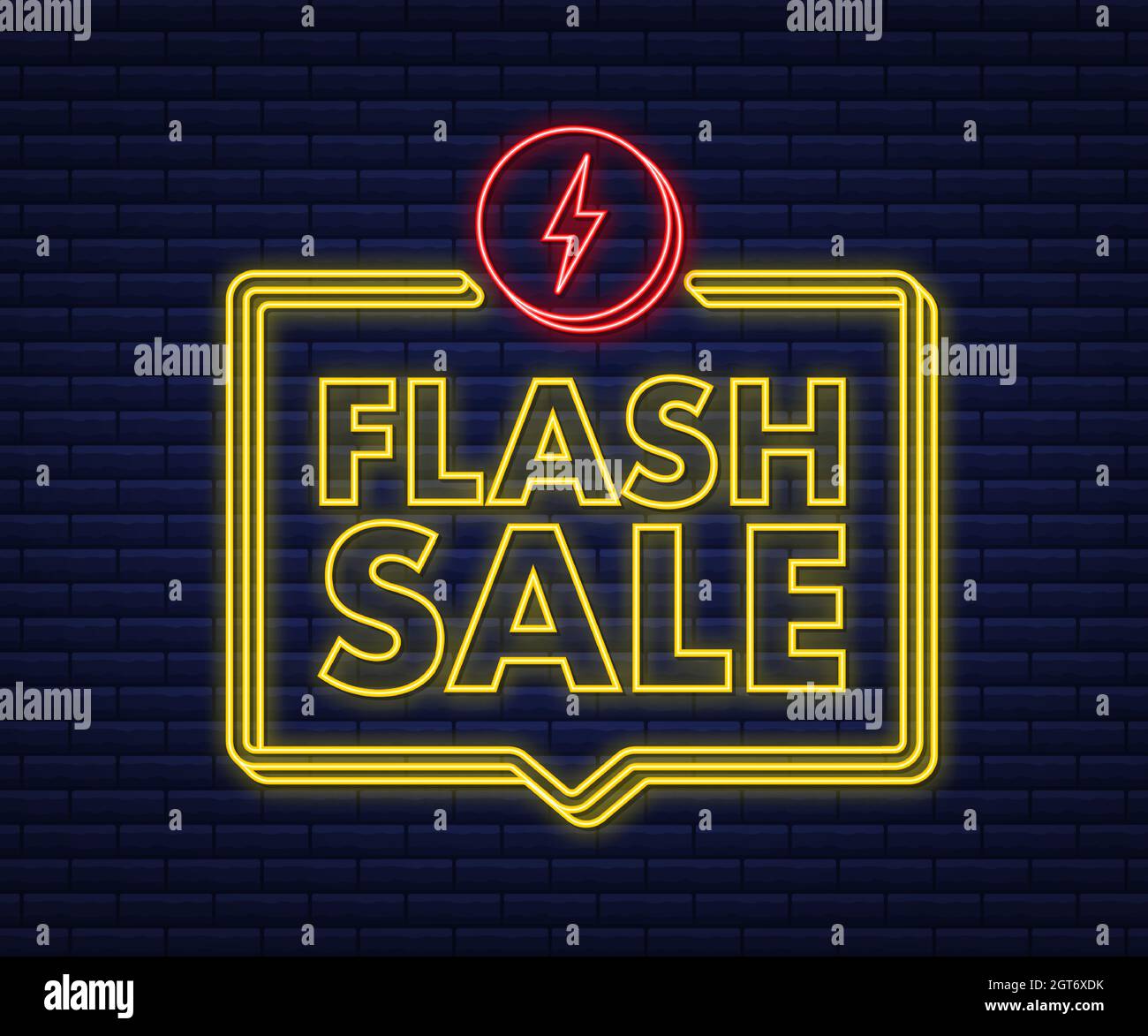 Flash sale. Flash neon banner, scroll, price tag, sticker, badge ...
